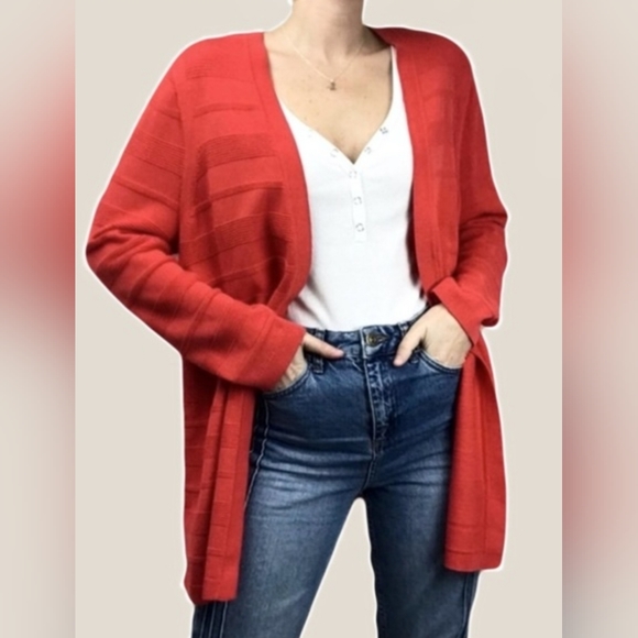 Talbots | Sweaters | Talbots Red Open Front Cardigan With Textured ...